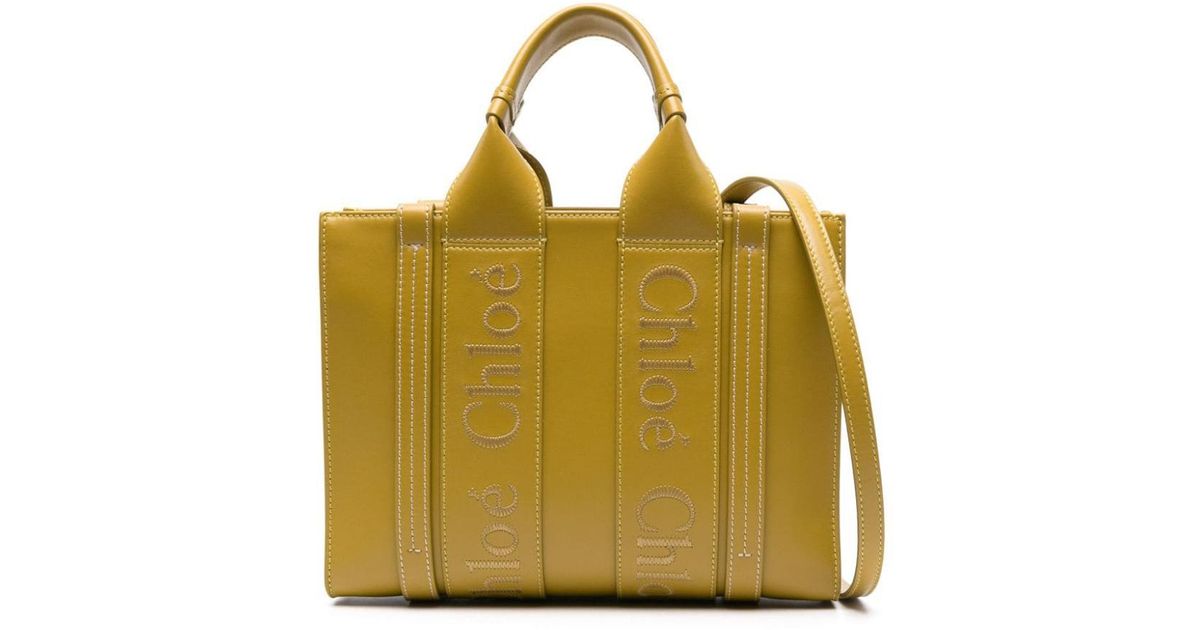 Chloé Woody Small Leather Tote in Yellow | Lyst