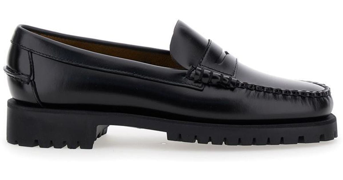 Sebago Black Slip-on Loafers With Lug Sole In Leather Woman | Lyst