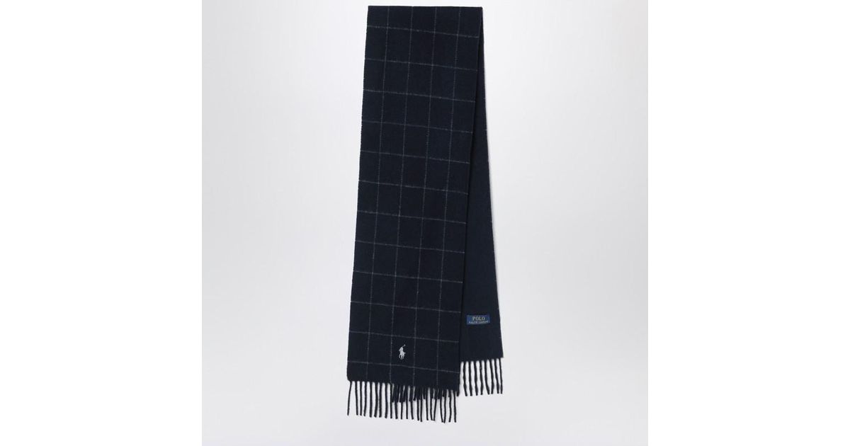 Polo Ralph Lauren Checked Scarf With Logo Embroidery in Blue for Men ...