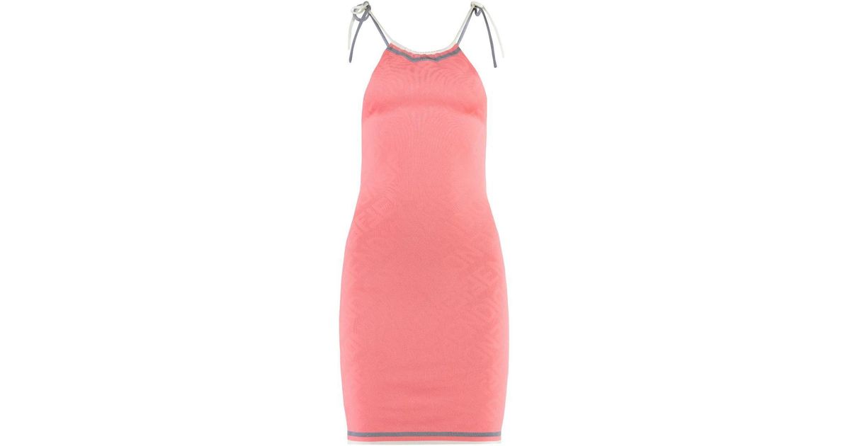 Fendi Jacquard Knit Mini-Dress With Mirror Logo For in Pink | Lyst