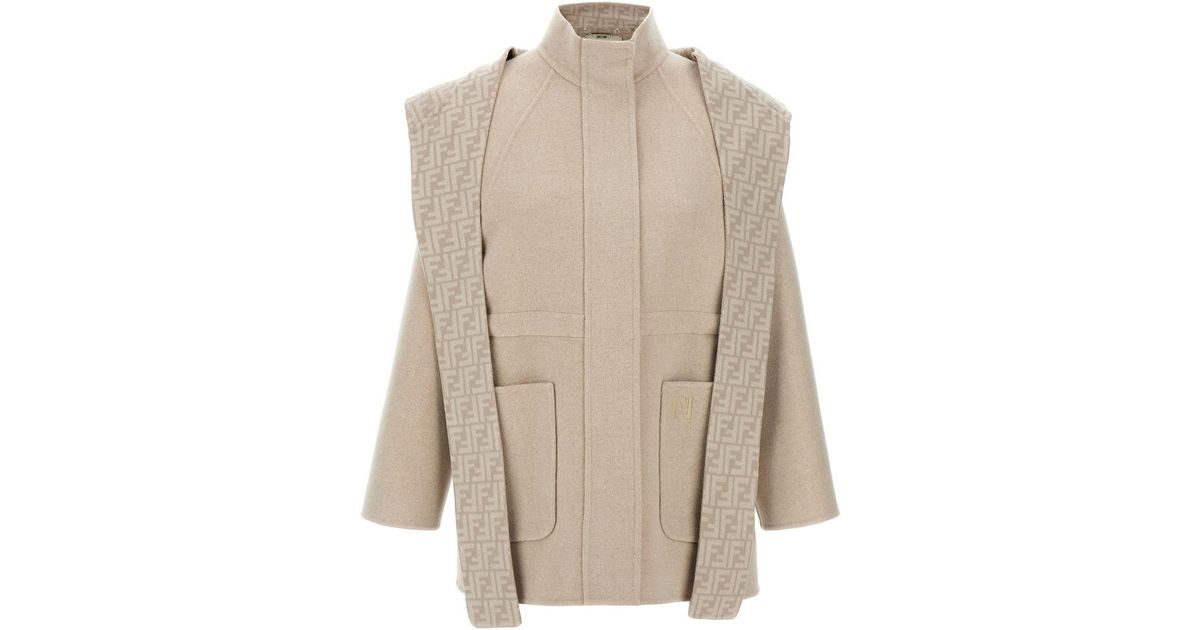 Fendi Ff Wool Parka in Natural | Lyst