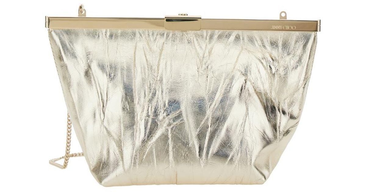 Jimmy Choo 'Ganache' Metallic Clutch With Chain-Link Shoulder Strap And ...