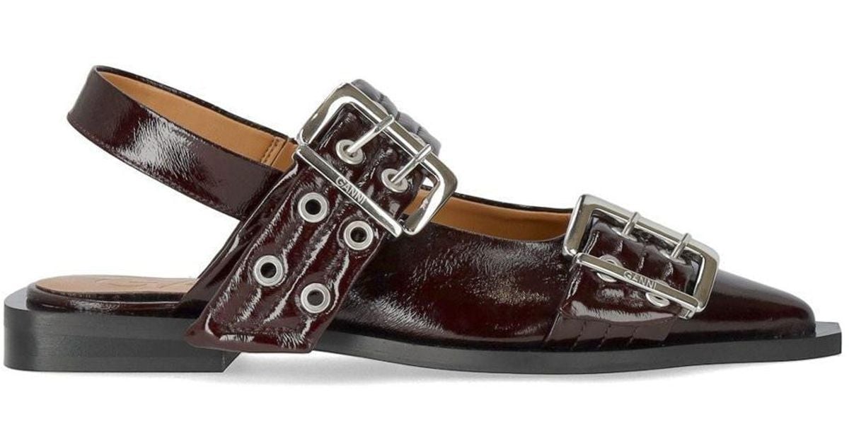 Ganni Burgundy Slingback Ballet Flat Shoe With Buckles in Brown | Lyst