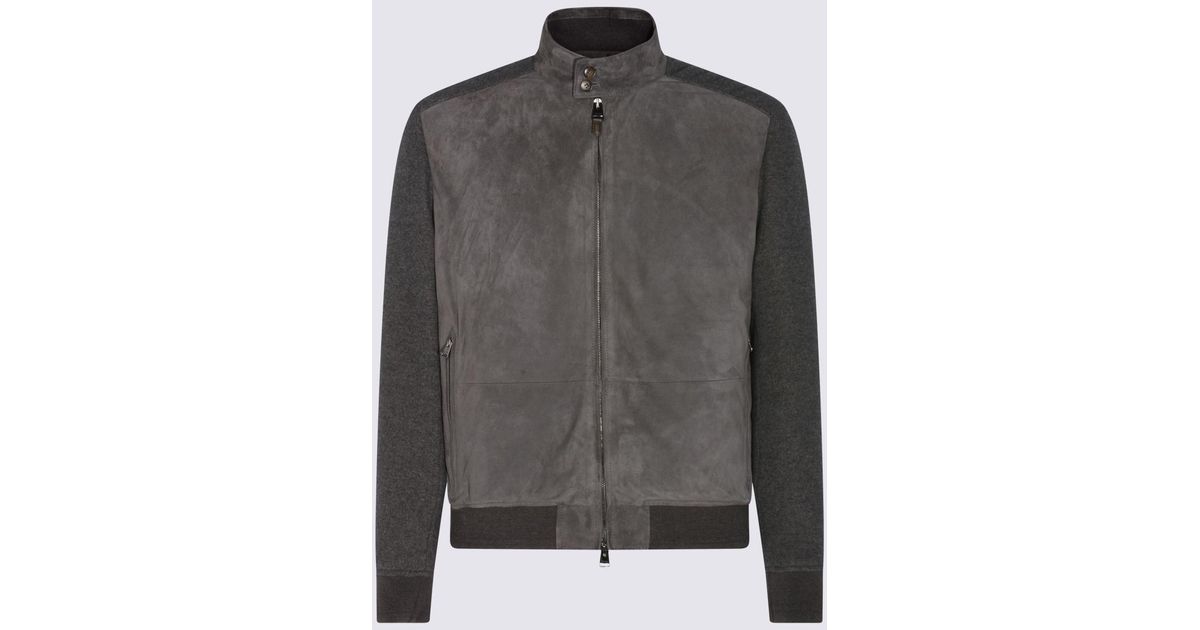 Canali Dark Leather Jacket in Grey for Men | Lyst UK