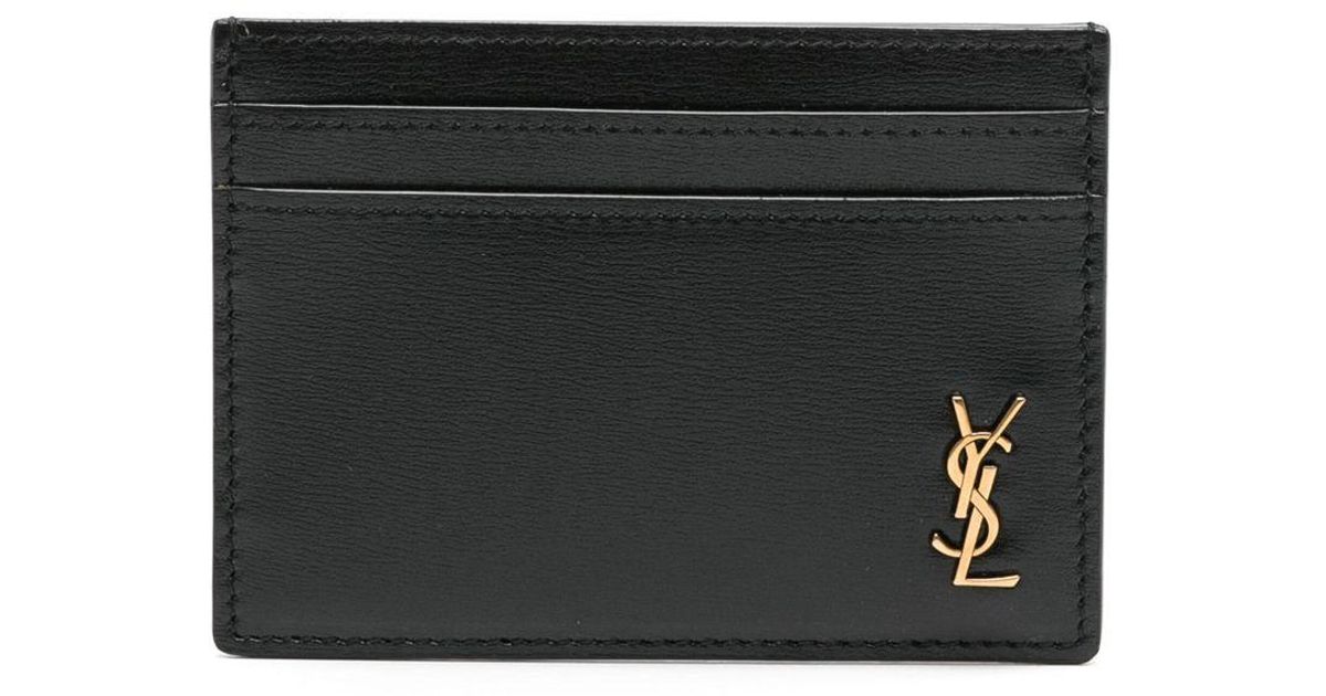 Saint Laurent Cassandre-Logo Leather Cardholder in Black for Men | Lyst