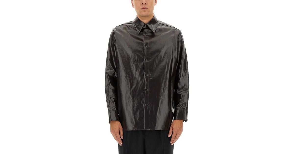 MM6 by Maison Martin Margiela Shiny Linen Shirt in Grey for Men | Lyst UK