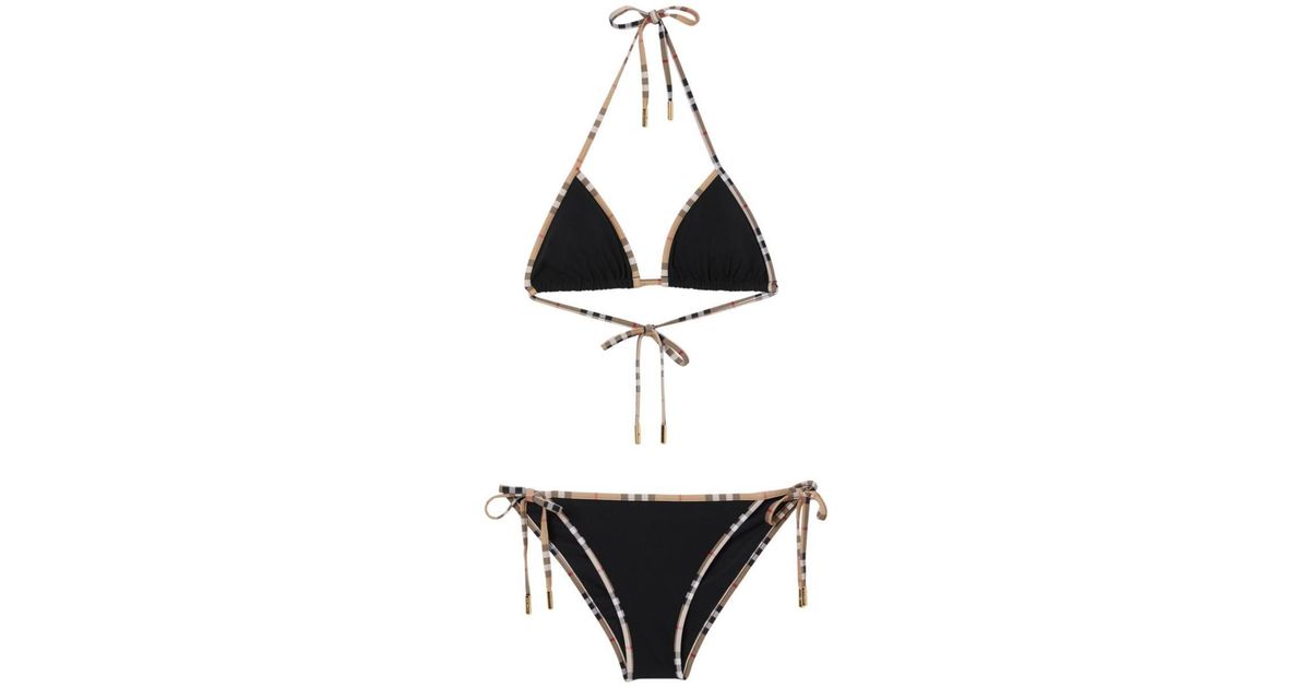 Burberry Check Triangle Bikini Set in White | Lyst UK