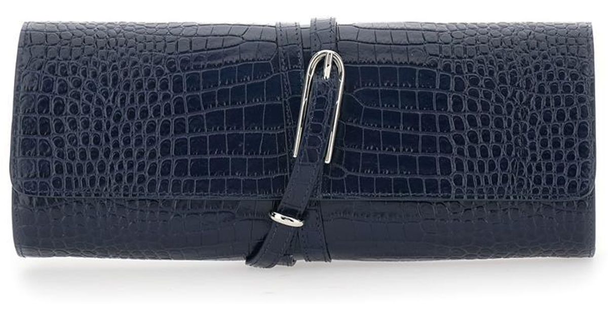 Liffner Clutch With Belt Closure And Crocodile Effect in Blue | Lyst UK