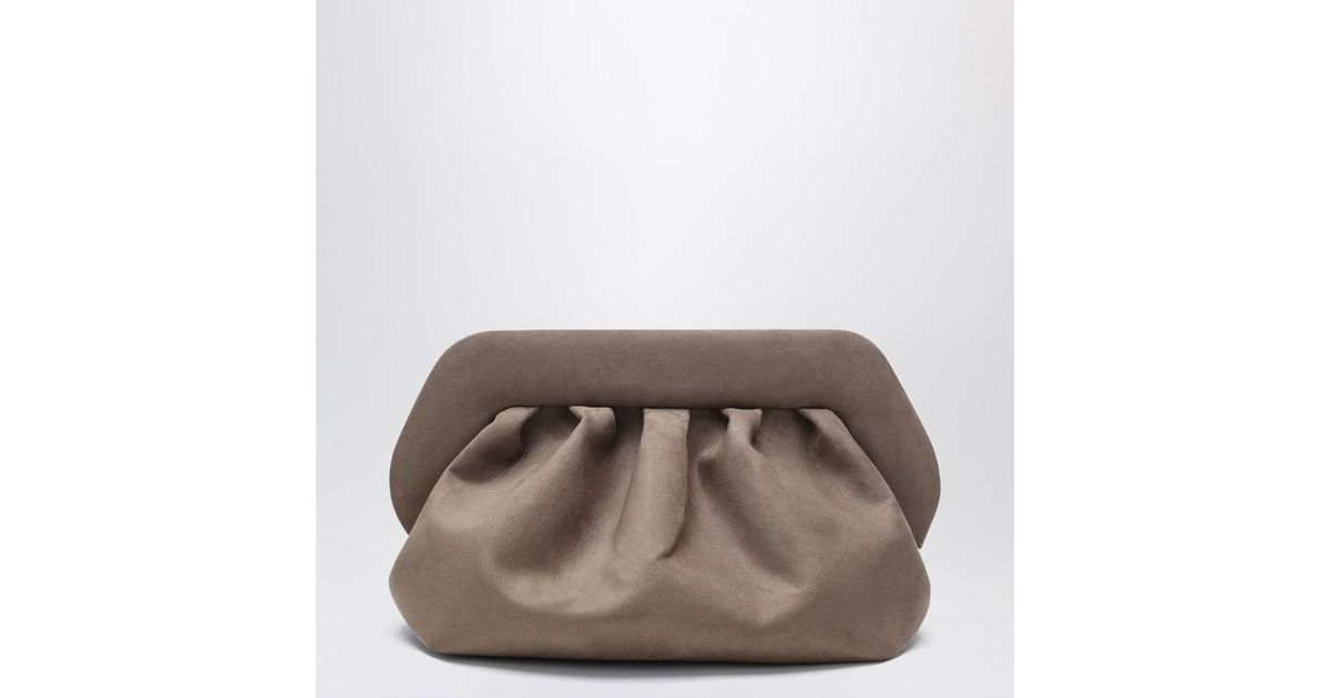 THEMOIRÈ Medium Bios Clutch Colour Mud Suede Effect in Brown | Lyst UK