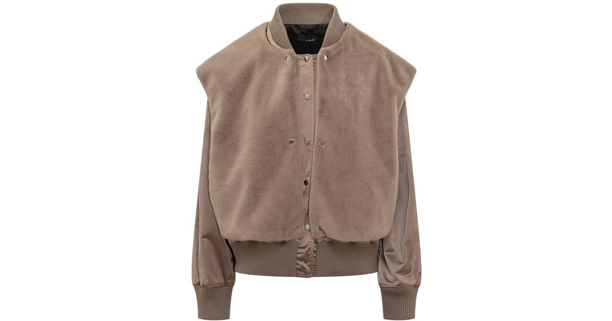 BOSS Wool Blend Bomber Jacket With Satin Inserts in Brown | Lyst