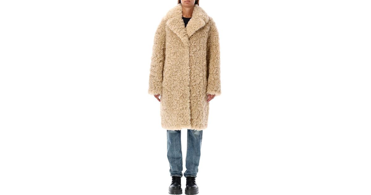 Stand Studio Oversized Eco Shearling Lapel Coat in Natural | Lyst