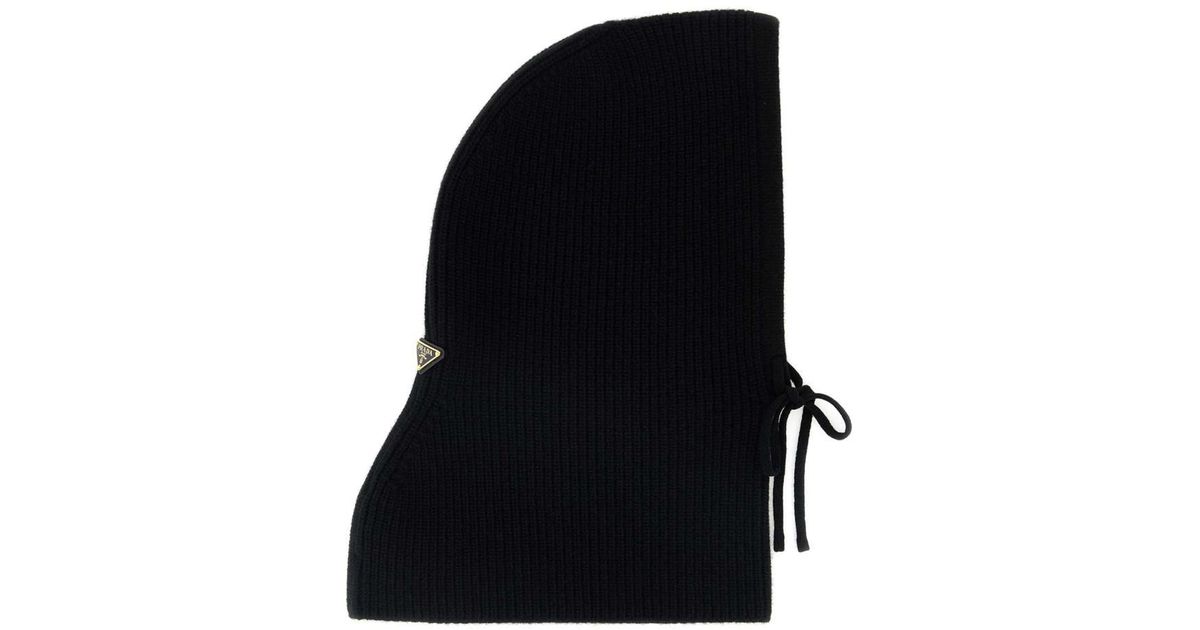 Prada Wool Blend Balaclava in Black | Lyst UK
