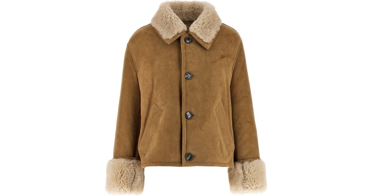 Ami Paris Shearling Jacket in Brown | Lyst UK