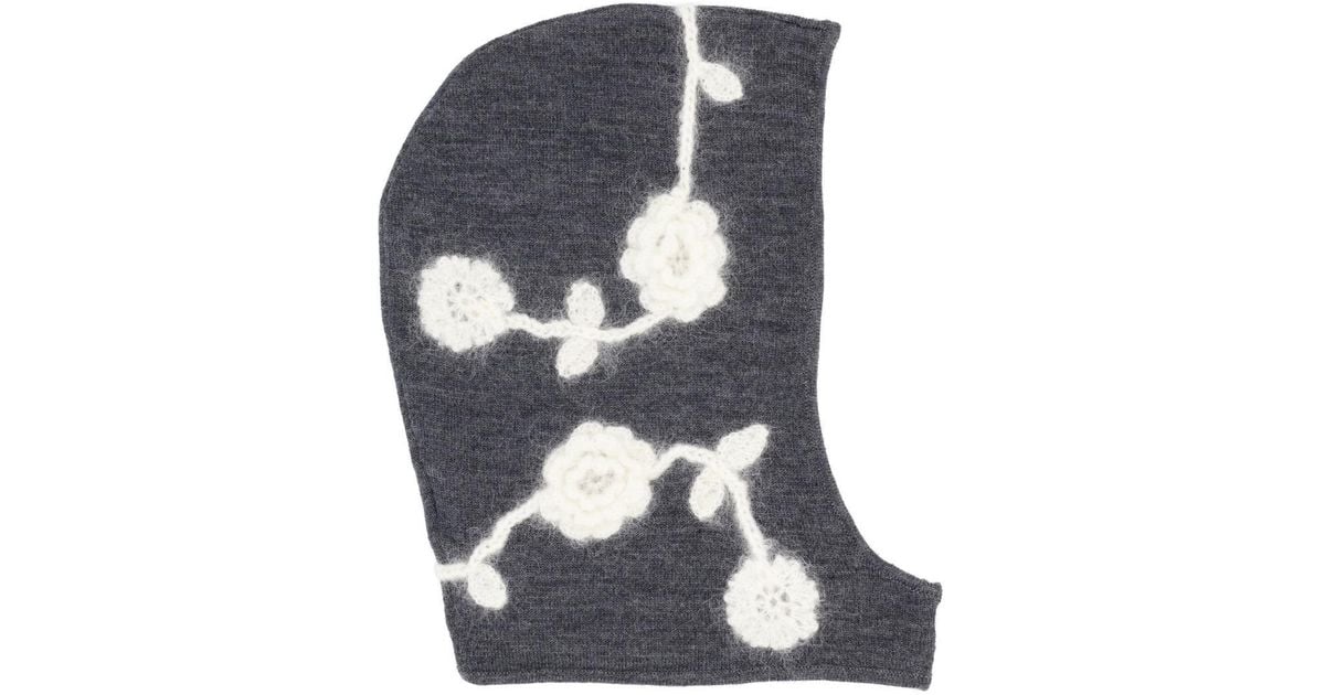 Ganni Balaklava With Crocheted Flowers in Blue | Lyst UK