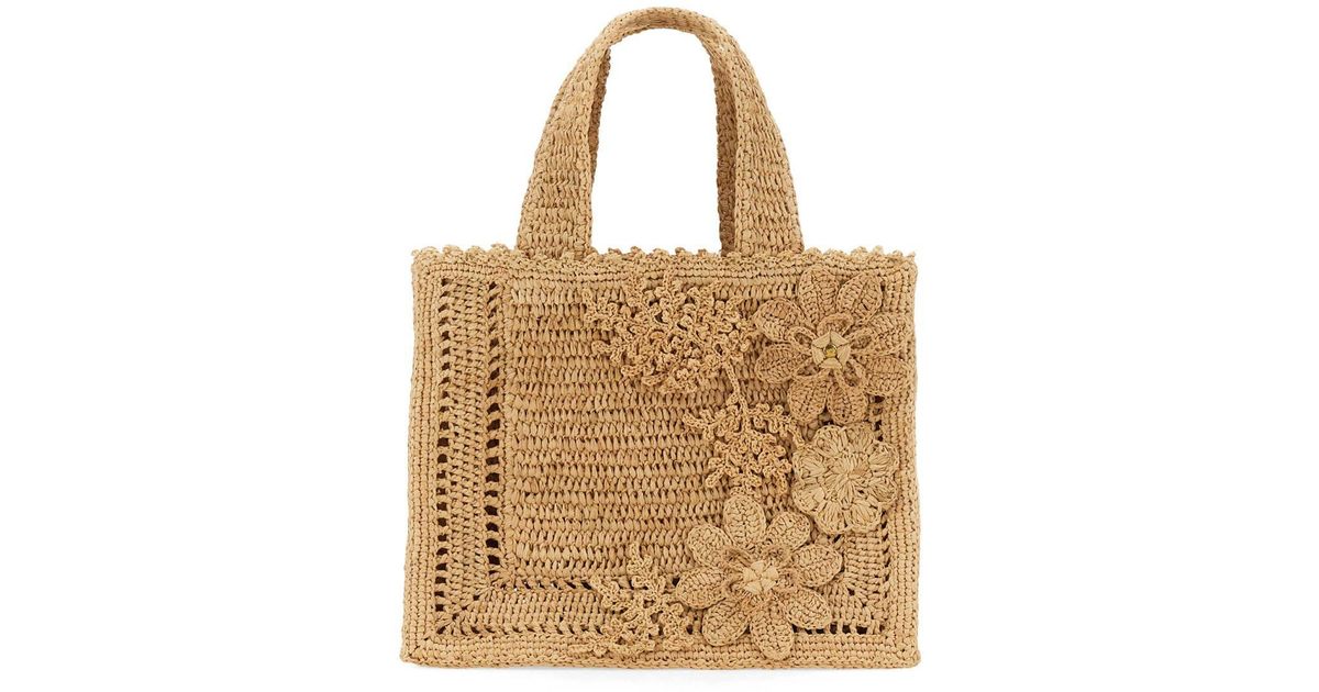 Zimmermann Floral Raffia Mini Tote Bag in Natural | Lyst