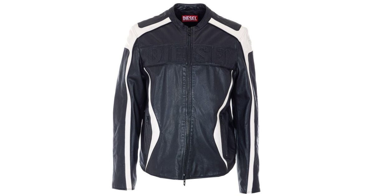 DIESEL Logo L-Adam Leather Jacket in Blue for Men | Lyst UK