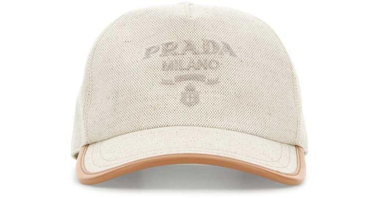 Prada Sand Canvas Baseball Cap in White | Lyst UK