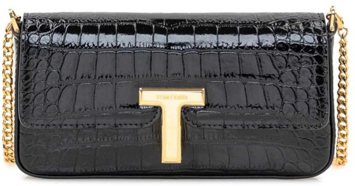 Tom Ford Shiny Croc Mini Bag in Gray | Lyst