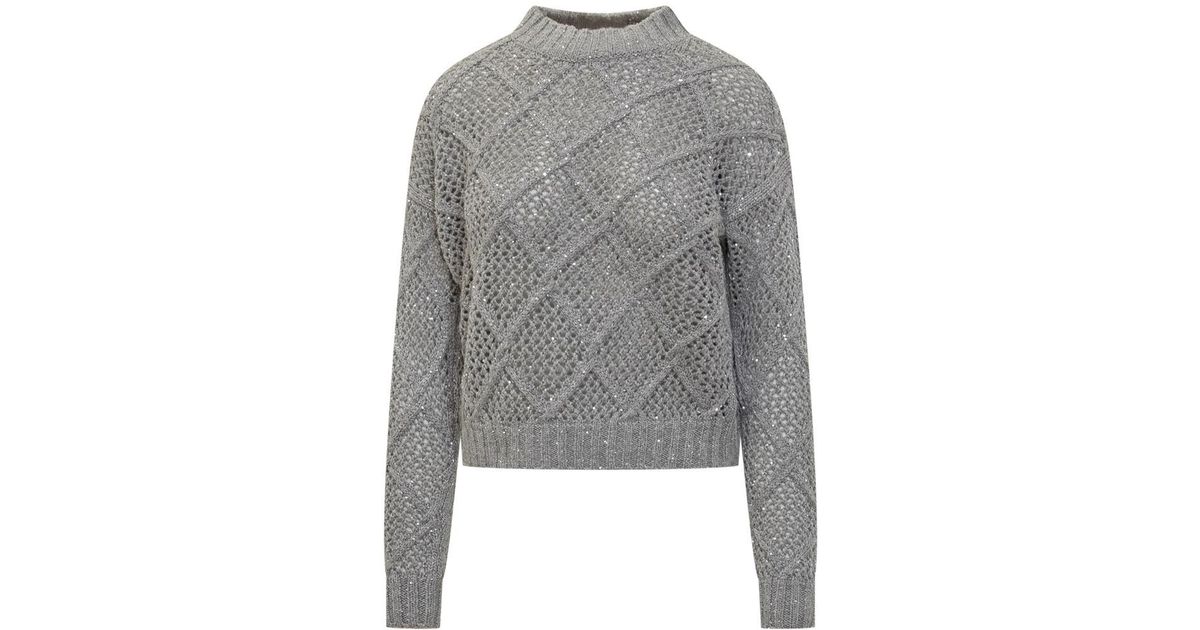Max Mara Rhombus Knit With Laminated Yarn in Gray | Lyst