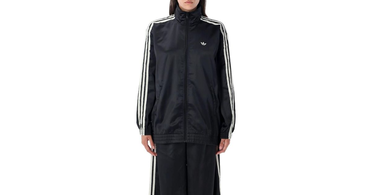 adidas Originals Satin Ruffle 3-stripes Firebird Track Jacket in Black ...