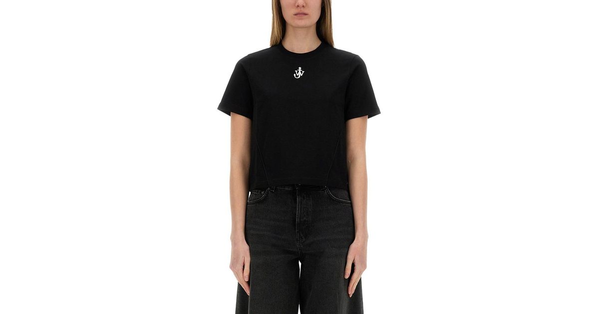 JW Anderson Jw Anderson Cropped T-Shirt With "Anchor Jwa" Logo in Black ...