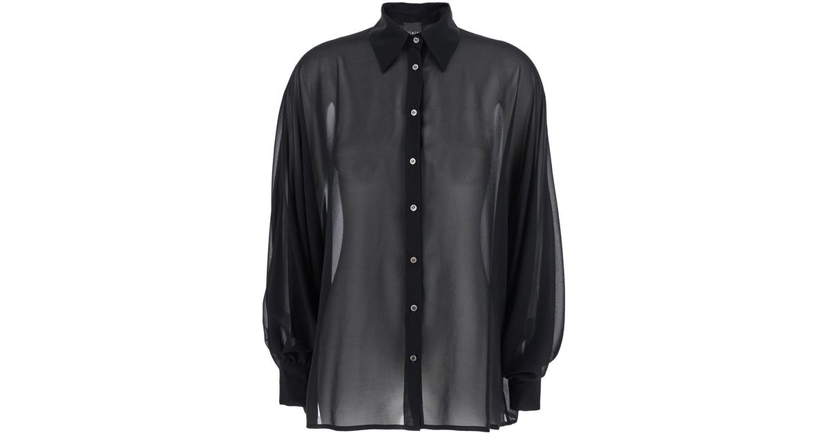 Plain Oversize Blouse With Classic Collar And See-Through Design in ...