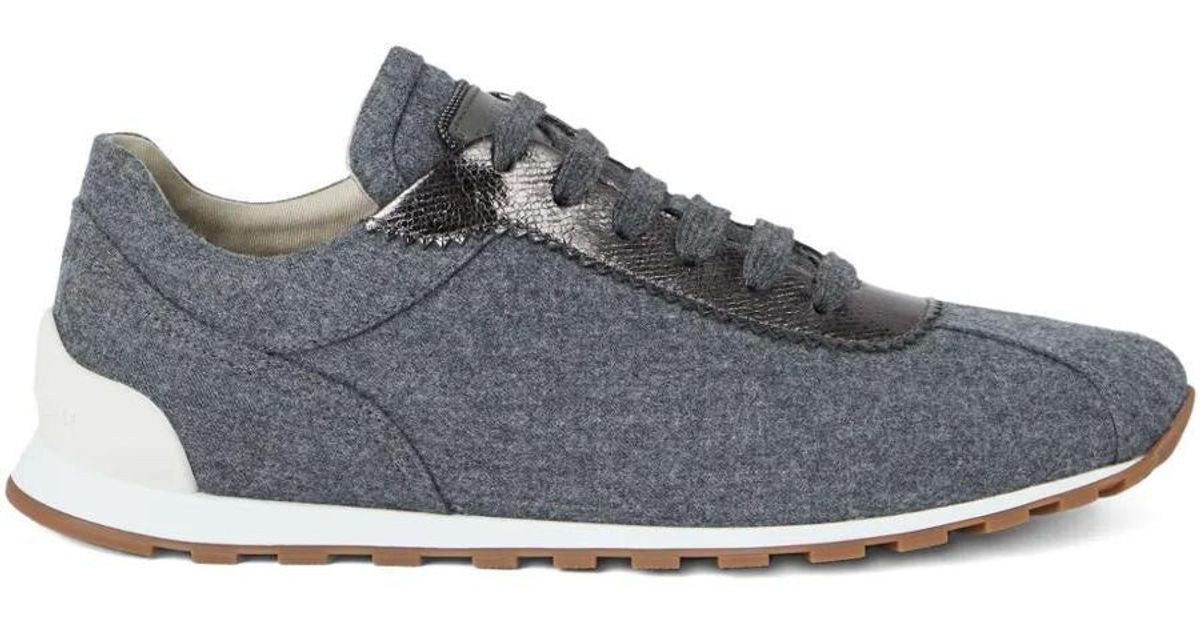 Brunello Cucinelli Virgin Wool Flannel And Lamé Calfskin Runners With ...