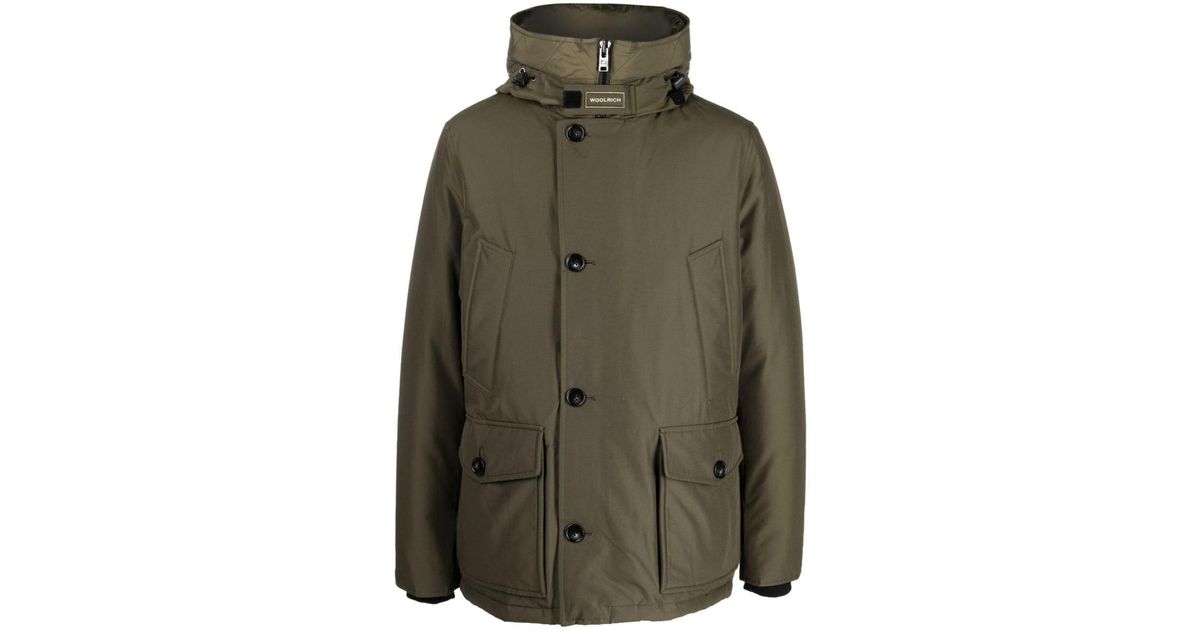 Woolrich Feather Down Padded Parka With Concealed Hood in Green for Men ...