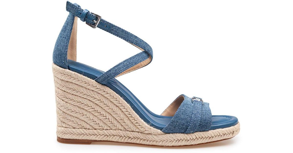 Michael Kors Denim Wedge Sandal in Blue | Lyst