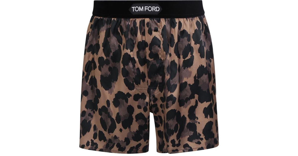 Tom Ford Leopard Print Silk Boxer Shorts In Black For Men Lyst