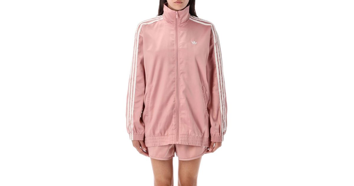 adidas Originals Satin Ruffle 3-stripes Firebird Track Jacket in Pink ...
