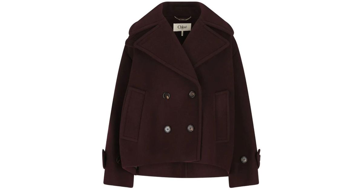 Chloé Short Double-Breasted Wool Coat in Brown | Lyst UK