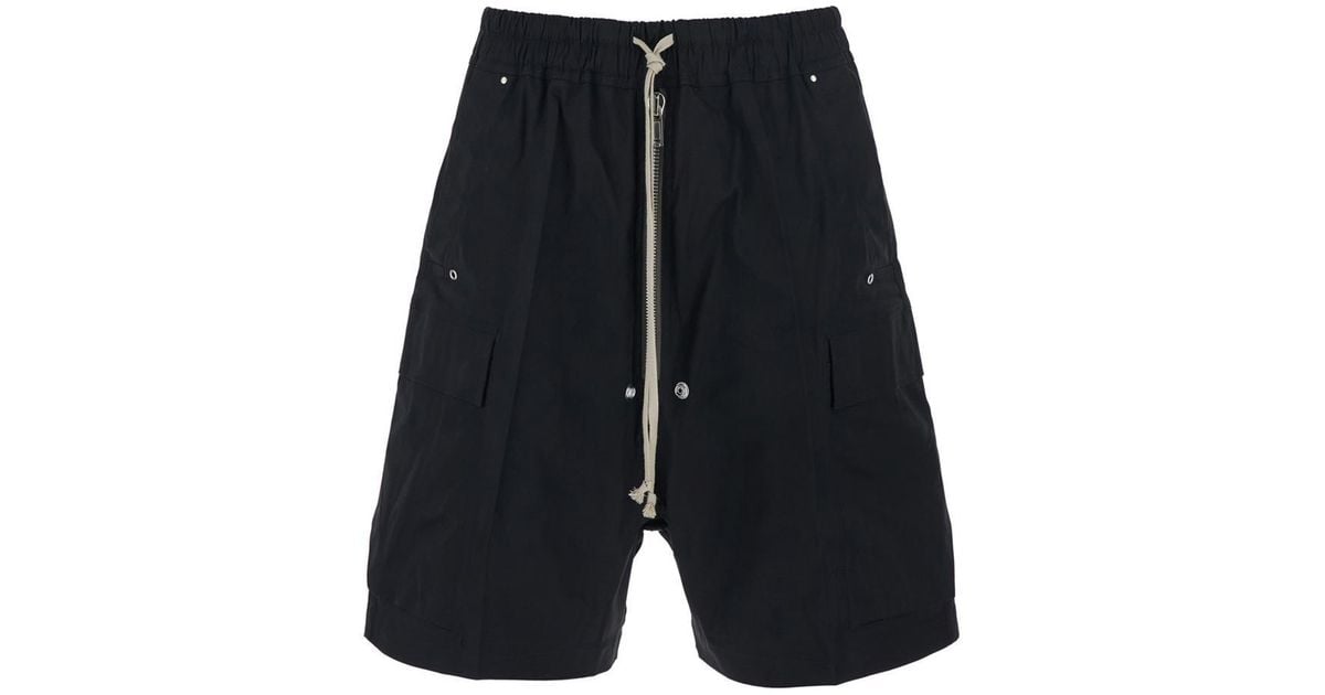 Rick Owens Black Shorts With Elastic Drawstring Waist And Eyelet ...