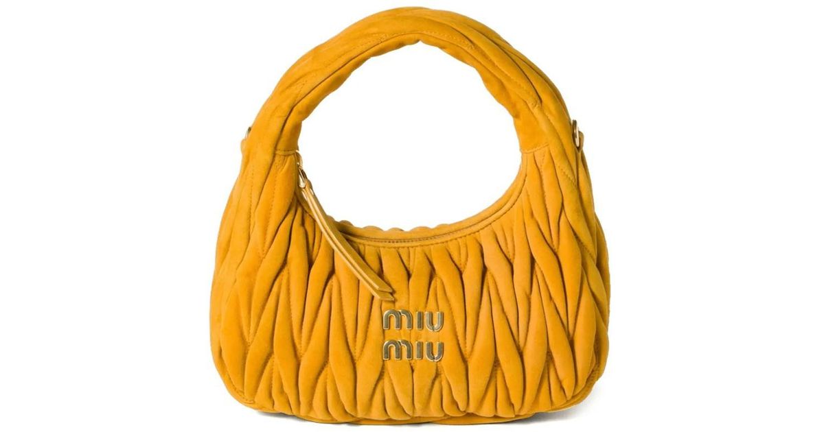 Miu Miu Wander Matelassé Suede Hobo Bag in Orange | Lyst