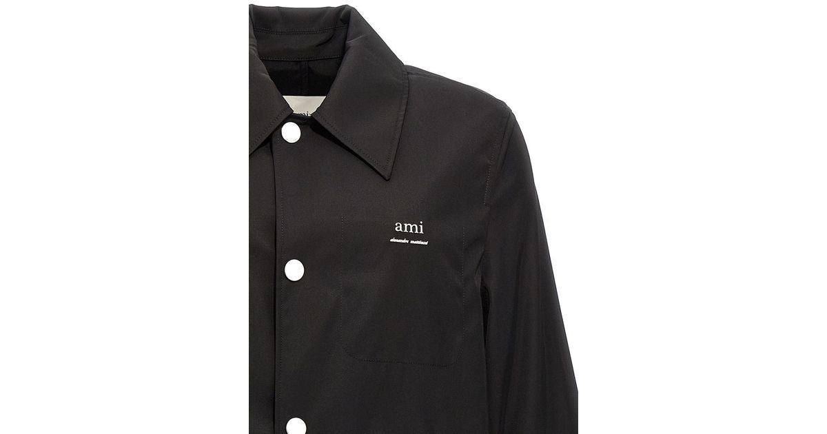 Ami Paris Technical Twill Trench Coat in Black for Men | Lyst