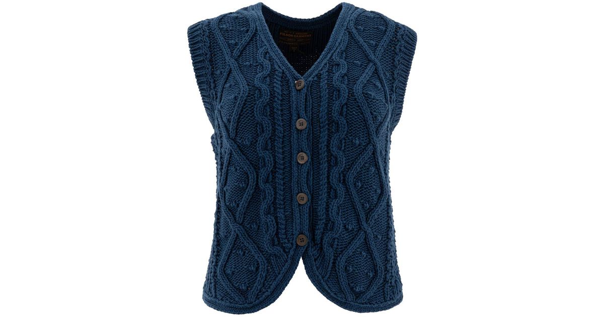 Filson W's 3Gg Rustic Cable Knit Vest in Blue | Lyst