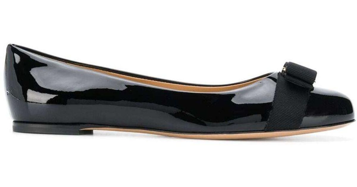 Ferragamo 'Varina' Ballet Shoes With Engraved Logo On The Bow in Black ...