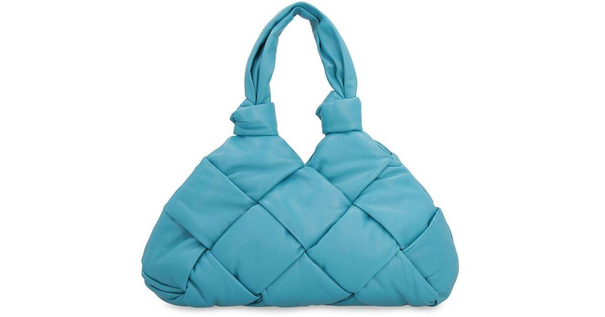 Bottega Veneta Padded Lock Leather Shoulder Bag in Blue | Lyst