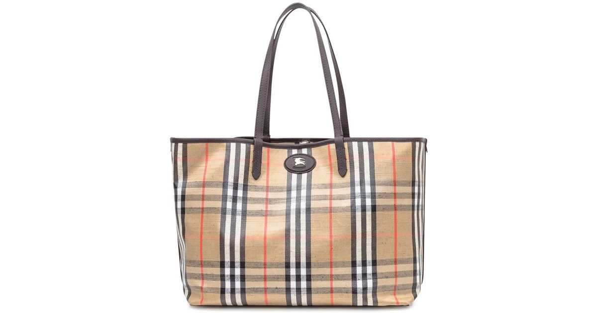Burberry Check Tote Bag in White | Lyst