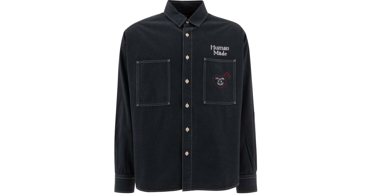 Human Made Embroidered Relaxed-Fit Cotton Shirt in Blue for Men | Lyst