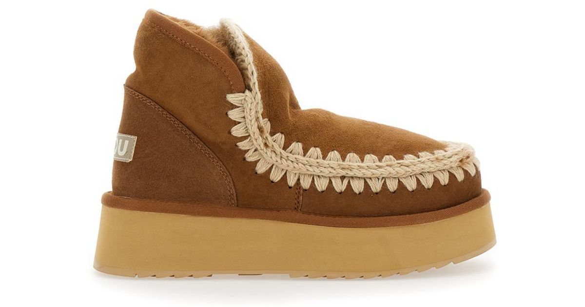 Mou 'mini Eskimo' Beige Ankle Boots With Logo Patch On The Rear In ...