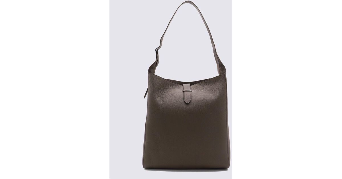 The Row Leather Hobo Tote Bag in Brown | Lyst