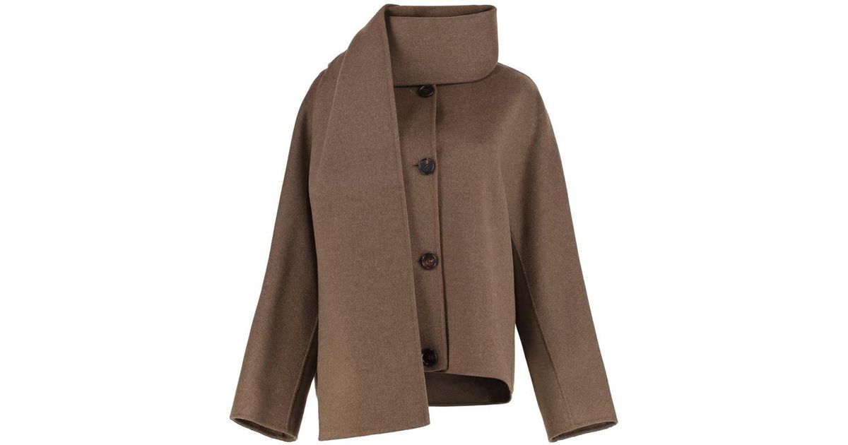 Max Mara Double Wool Crop Jacket in Brown | Lyst UK