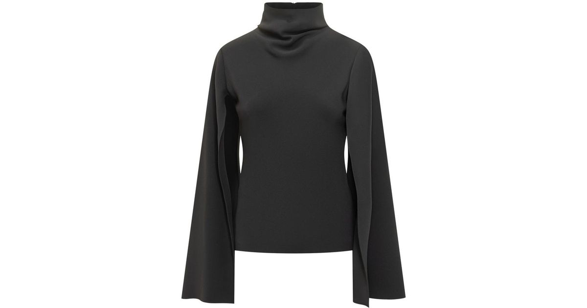 Alberta Ferretti High Neck Blouse With Wide Sleeves in Black | Lyst UK