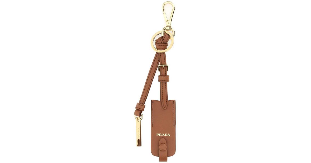 Prada Key Tag in Brown | Lyst UK