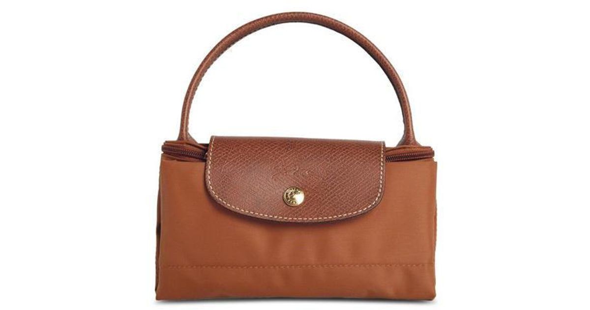 Longchamp Bag With 'S Le Pliage Original' Cognac Canvas Handle in Brown ...