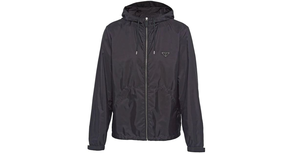 Prada Re-Nylon Hooded Zipper Jacket in Blue for Men | Lyst UK