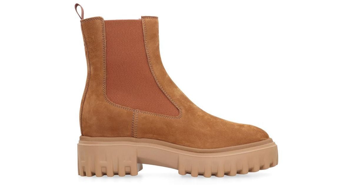 Hogan H700 Nubuck Chelsea Boots in Brown | Lyst UK