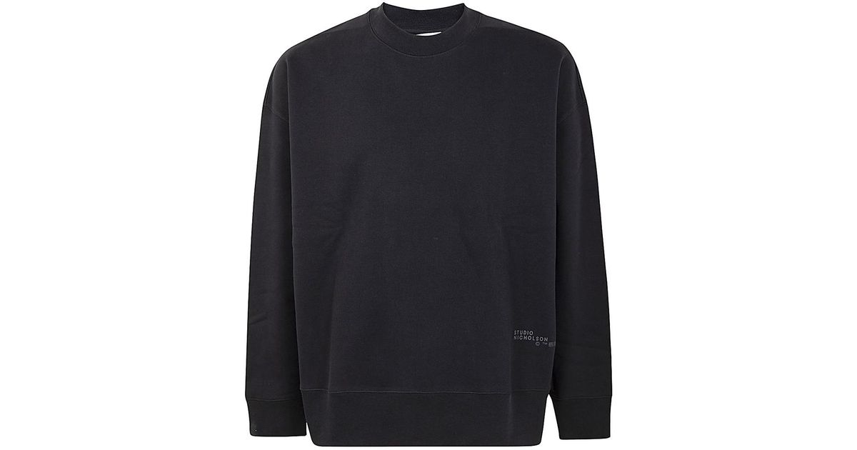 Studio Nicholson Fleece Back Jersey Crew Neck With Logo in Black for ...