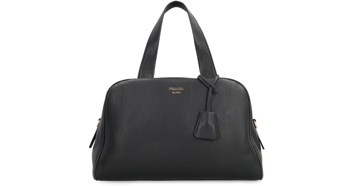 Prada Large Leather Boston Bag in Black | Lyst